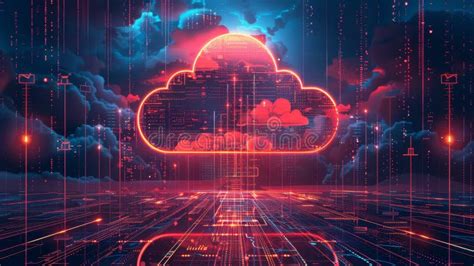 Futuristic Cloud Computing Concept With Glowing Digital Data And