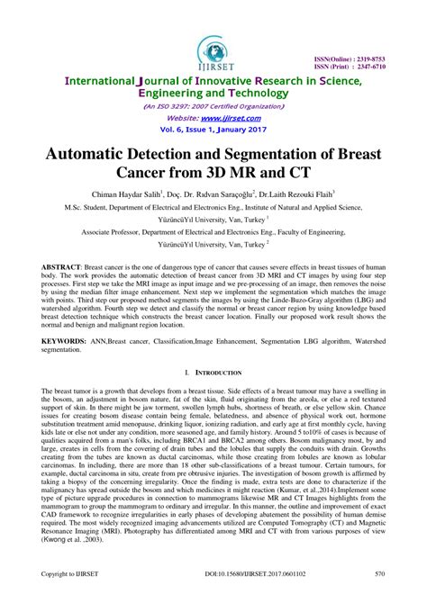 Pdf Automatic Detection And Segmentation Of Breast Cancer From 3d Mr