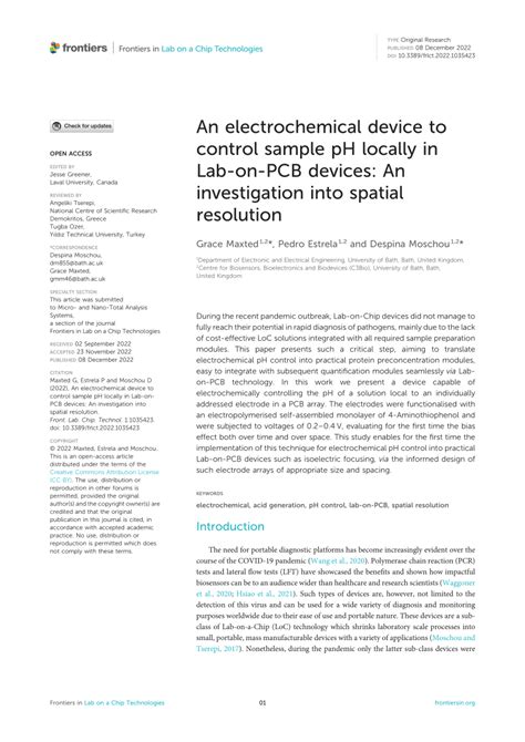 Pdf An Electrochemical Device To Control Sample Ph Locally In Lab On