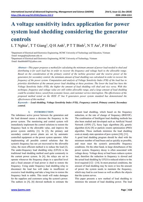 A Voltage Sensitivity Index Application For Power System Load Shedding Considering The Generator
