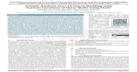 Seismic Analysis Of G 10 Storey Building With Various Locations Of Shear Walls Using Etabs