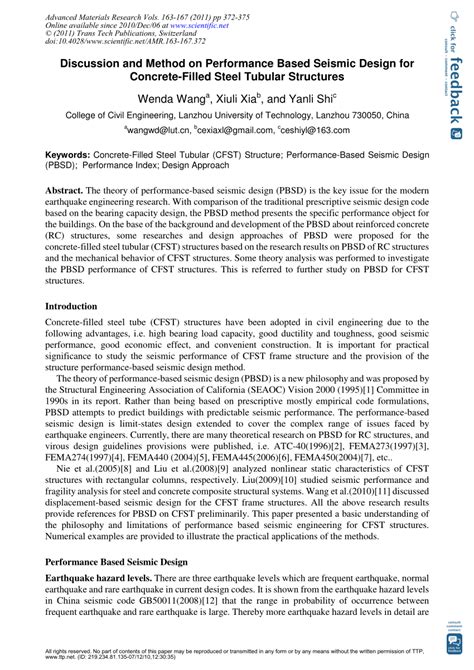 Pdf Discussion And Method On Performance Based Seismic Design For Concrete Filled Steel