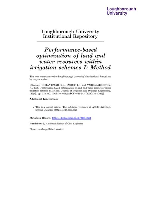 Pdf Performance Based Optimization Of Land And Water Resources Within