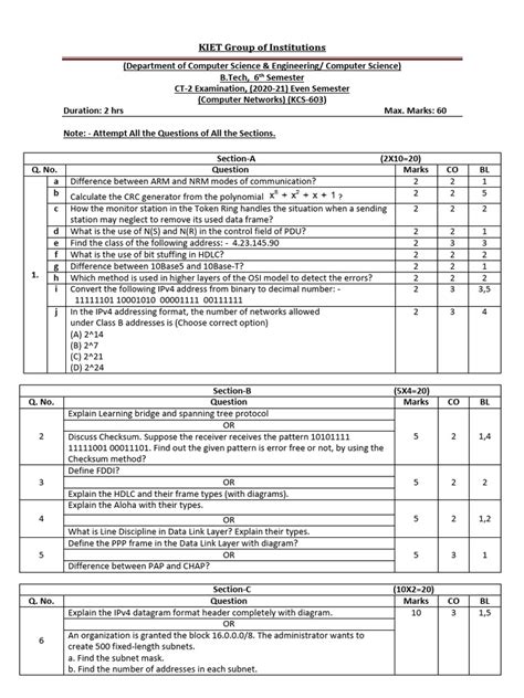 Computer Networks Kcs603 Ct2 Pdf Computer Science Telecommunications