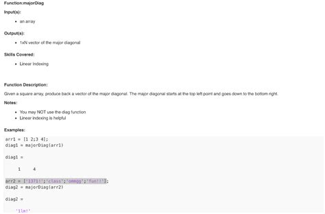 Solved Functionmajordiag Inputs An Array Outputs