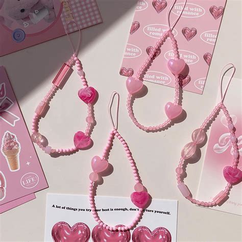 루루바이브 슈가팝 핑크 하트 비즈 스트랩 핸드폰줄 키링 우정 선물 위시버킷