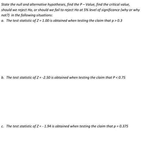Solved State The Null And Alternative Hypotheses Find The P Chegg