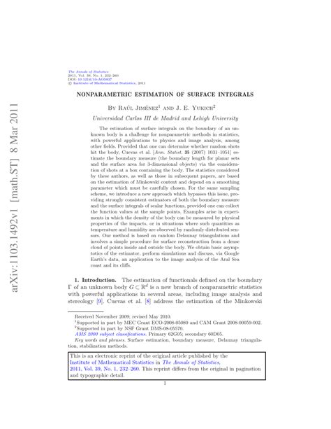 Pdf Nonparametric Estimation Of Surface Integrals