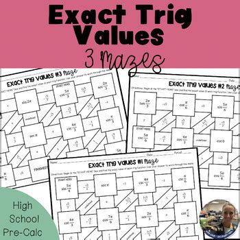 Exact Trig Values MAZE Activity By Kate Dean Secondary Math TPT