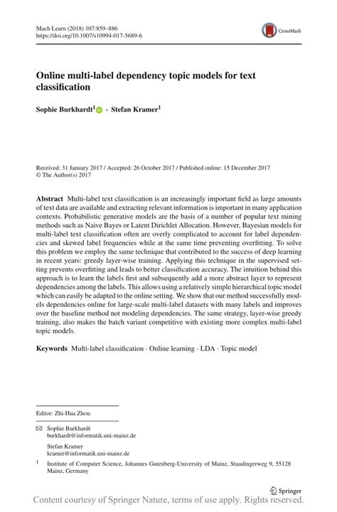 Online Multi Label Dependency Topic Models For Text Classification