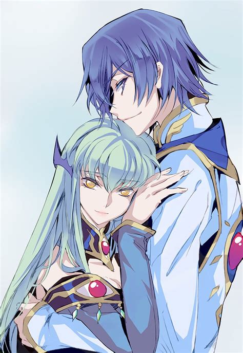 Safebooru 1boy 1girl Blue Eyes Blue Hair Breasts Cc Cleavage Code
