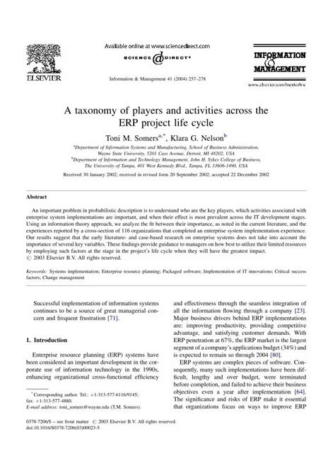PDF A Taxonomy Of Players And Activities Across The ERP Project Life Cycle DOKUMEN TIPS
