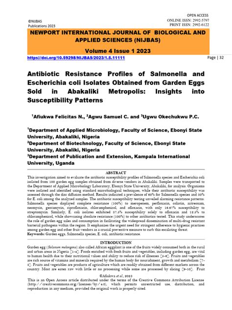 Antibiotic Resistance Profiles Of Salmonella And Escherichia Coli Isolates Obtained From Garden