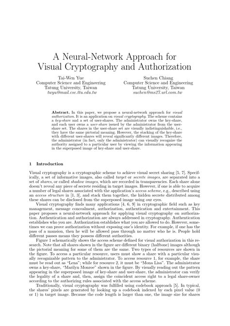 Pdf A Neural Network Approach For Visual Cryptography And Authorization