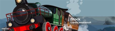 산의 배경에 만화 빈티지 증기 열차 타기 기관차에 대한 스톡 벡터 아트 및 기타 이미지 기관차 기차 증기 기관차 Istock