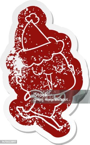 산타 모자를 쓴 대머리 남자의 행복한 기발한 만화 고민 스티커 낙서 드로잉에 대한 스톡 벡터 아트 및 기타 이미지 낙서 드로잉 남자 노래 Istock