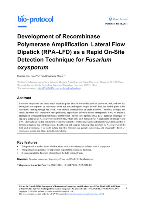 Pdf Development Of Recombinase Polymerase Amplificationlateral Flow Dipstick Rpalfd As A