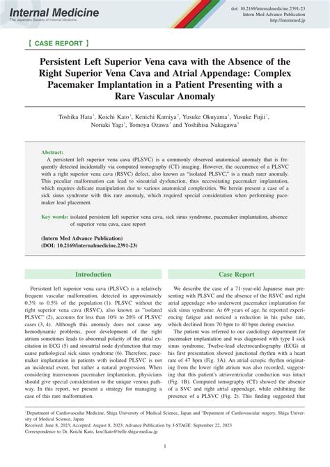 Pdf Persistent Left Superior Vena Cava With The Absence Of The Right