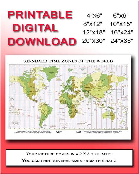 World Time Zones Map Printable Poster Digital Download Etsy