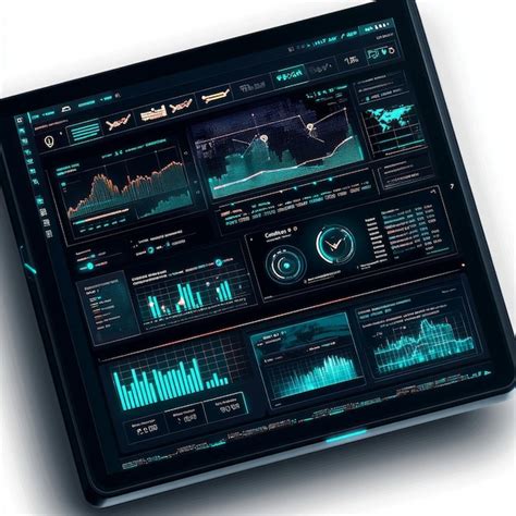 a tablet displaying various data and charts including line graphs bar