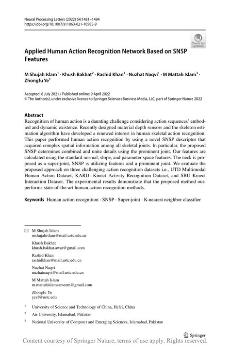 Applied Human Action Recognition Network Based On Snsp Features