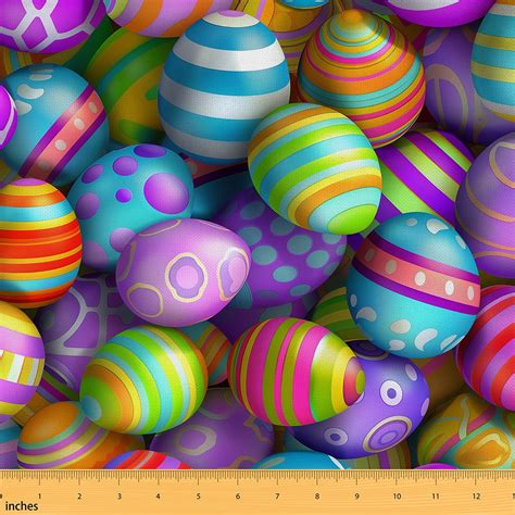 Erosebridal Easter Eggs Fabric By The Yard Multicolour Eggs Upholstery Fabric 3d Egg Rolling