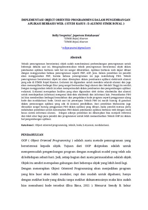 Pdf Implementasi Object Oriented Programming Dalam Pengembangan