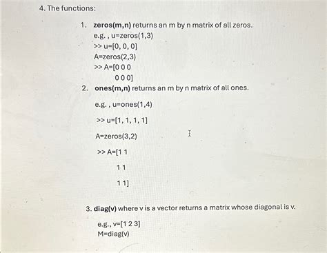 solved the functions zeros m n ﻿returns an m ﻿by n ﻿matrix