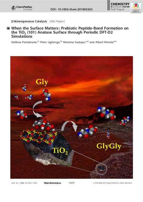 Pdf Frontispiece When The Surface Matters Prebiotic Peptide‐bond