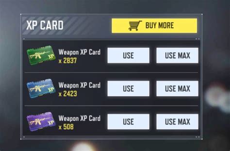 We Need Better System To Use Custom Amount Of Weapon Xp Cards Maybe A Slider Or A Text Box R