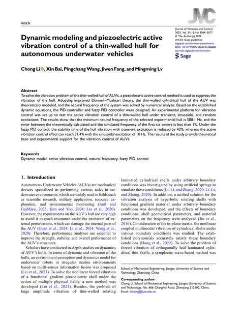 Dynamic Modeling And Piezoelectric Active Vibration Control Of A Thin Walled Hull For Autonomous