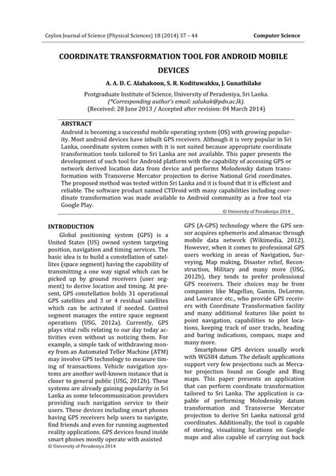 Pdf Coordinate Transformation Tool For Android Mobile Devices