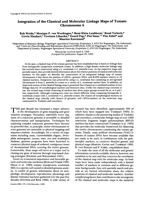 Pdf Integration Of The Classical And Molecular Linkage Maps Of Tomato Chromosome 6