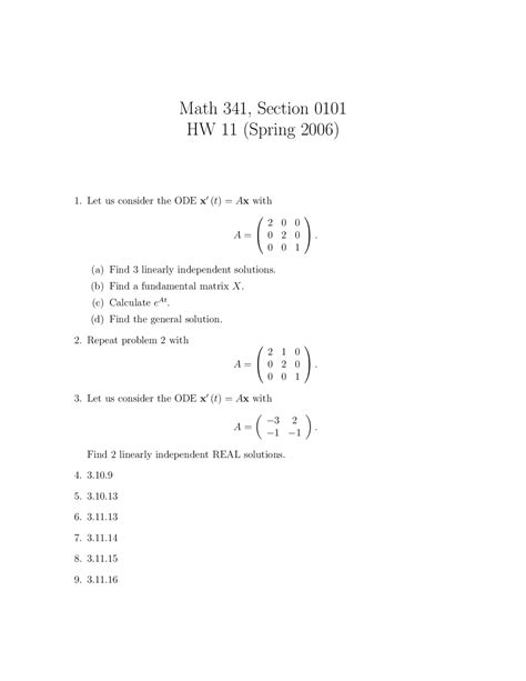 Homework 11 Questions For Multivariable Calculus Linear Algebra Math 341 Assignments