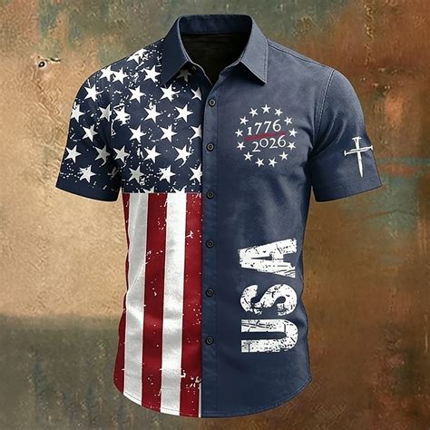 Mens 250th Anniversary Patriotic American Flag 1776 2026 Hawaiian