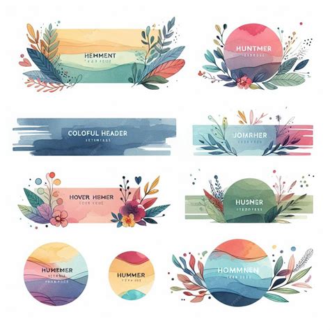 Premium Photo Modern Watercolor Colorful Headers Set Template Design