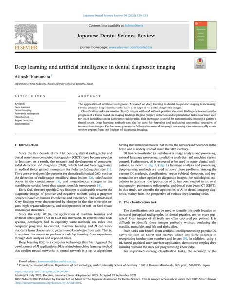 PDF Deep Learning And Artificial Intelligence In Dental Diagnostic Imaging