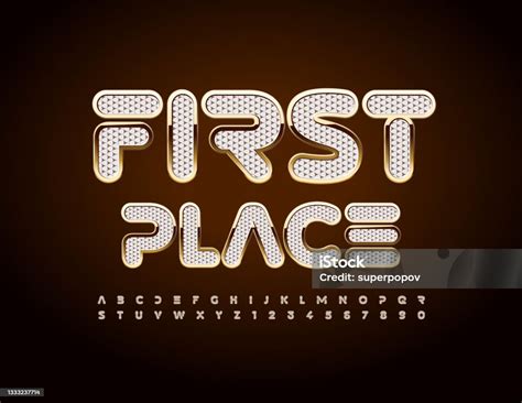 벡터 엘리트 기호 1 위 골드 및 화이트 알파벳 문자 및 숫자 세트 1위에 대한 스톡 벡터 아트 및 기타 이미지 1위
