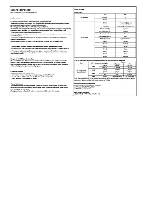 Leopold Fc660c 66 Key Electrostatic Capacitive Mini Keyboard Manual