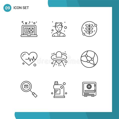 Pictogram Set Of 9 Simple Outlines Of Ship Science Work Beat Plant Stock Vector