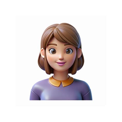 3d Female Avatar With Brown Hair In Purple Top And Orange Collar On
