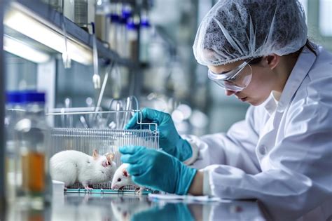 premium photo a scientist conducts medical experiments on white mice