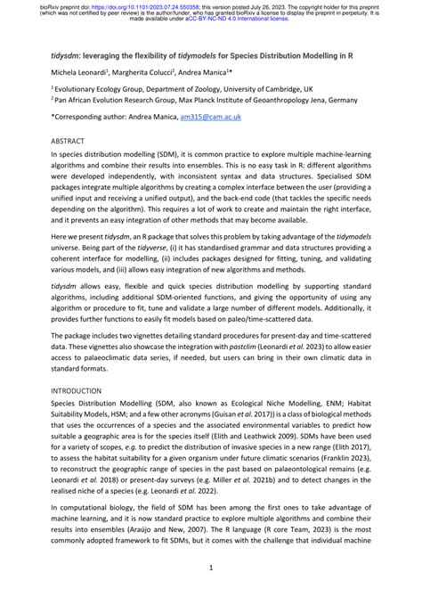 Pdf Tidysdm Leveraging The Flexibility Of Tidymodels For Species