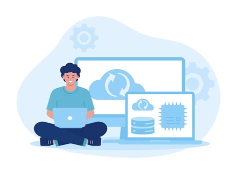 premium vector the system automatically backs up data with the cloud