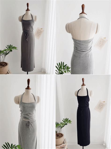 리케마켓 세트가격👍여리여리set 슬림핏 홀터넥 크롭탑 밴딩 롱스커트 치마세트 수영복커버업 이지웨어 썸머세트 비치웨어 리조트룩