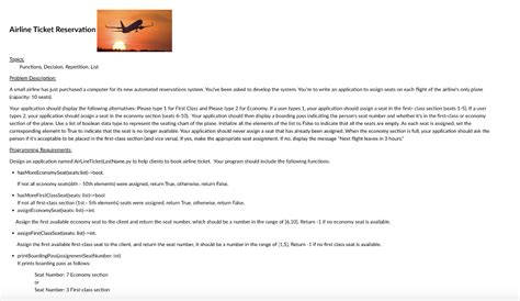 Solved Airline Ticket Reservation Topics Functions