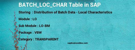 Batchlocchar Sap Table For Distribution Of Batch Data Local Characteristics
