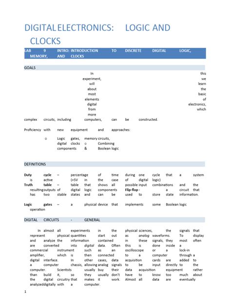 Lab 9 Intro Introduction To Discrete Digital Logic Memory And Clocks Pdf Logic Gate