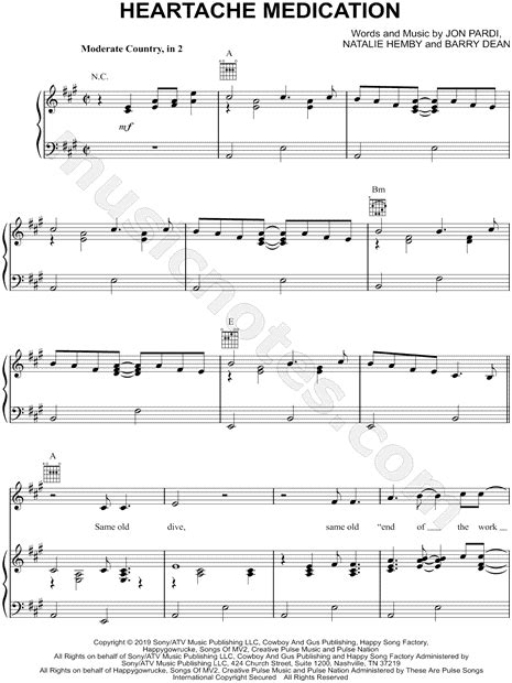 Jon Pardi Heartache Medication Sheet Music In A Major Transposable