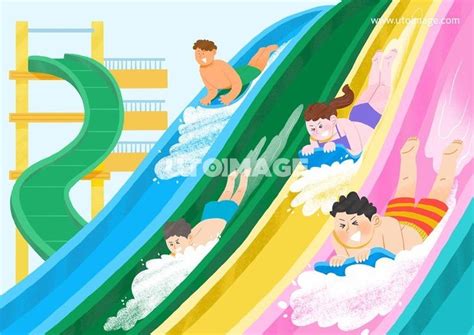 워터파크 014 Spai396 유토이미지 일러스트 사람 워터파크 수영장 물 여행 휴가 계절 여름 야외 시즌